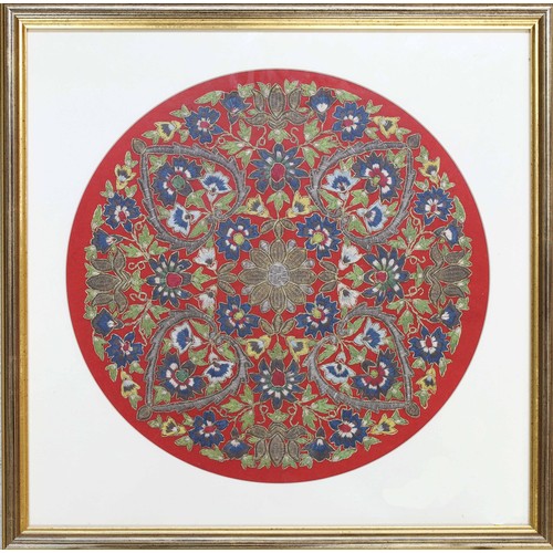 Framed Chinese circular silk embroidered panel, with a symmetrical ...