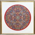 Framed Chinese circular silk embroidered panel, with a symmetrical ...