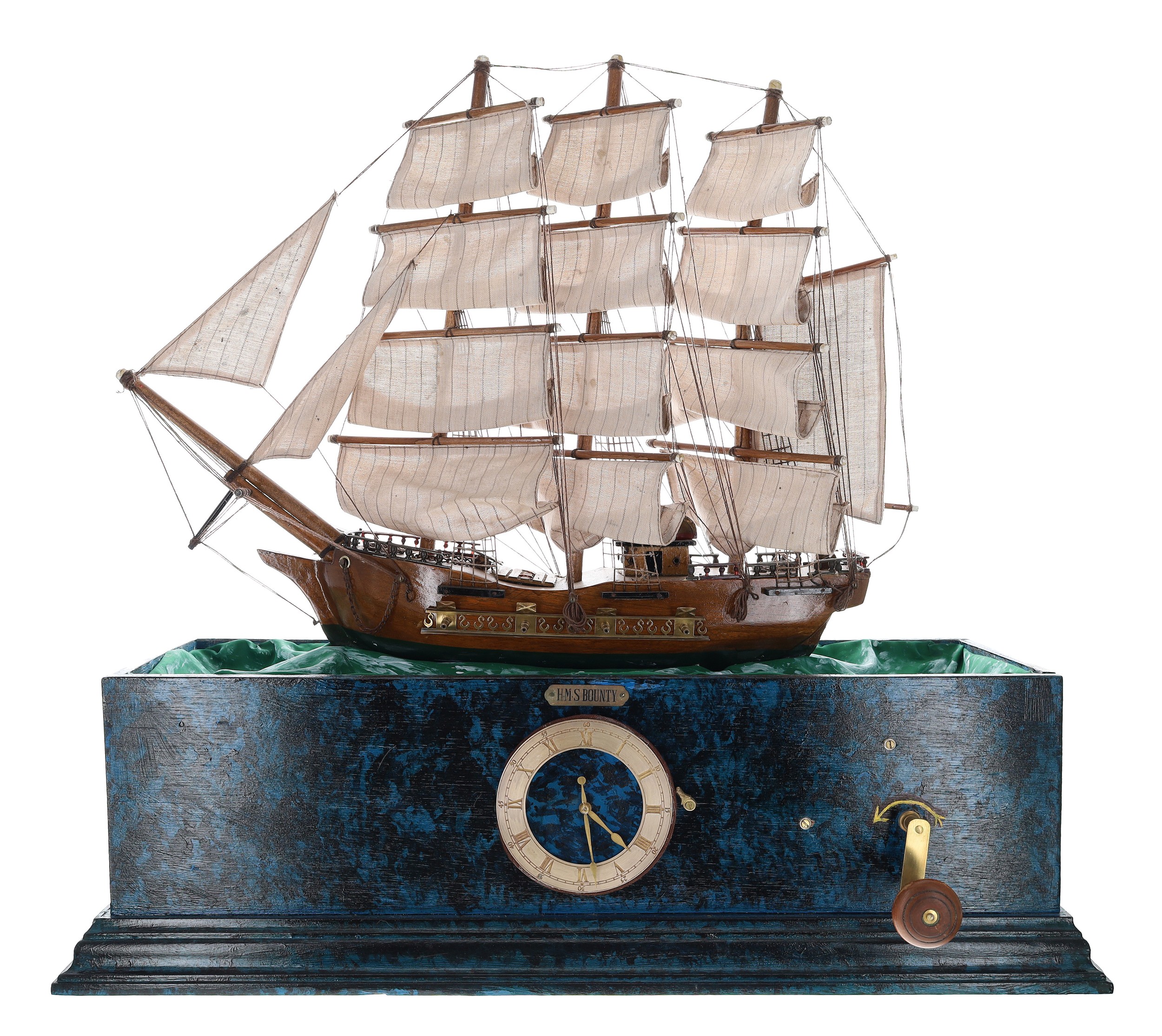 Scratch built three masted rocking ship operated by a handle to the ...