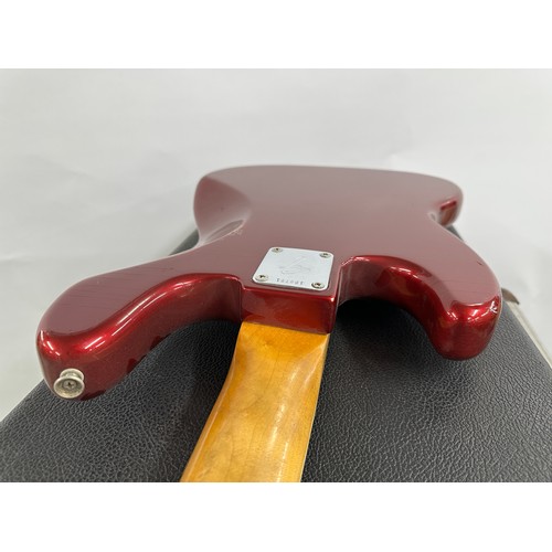 1966 Fender Jazz Bass guitar, made in USA; Body: candy apple red finish ...