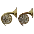 Two Amborg compensating gold lacquered French horns, both cased