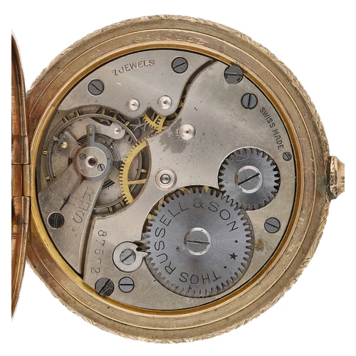 Thos Russell & Son - gold plated lever hunter pocket watch, signed 7 ...