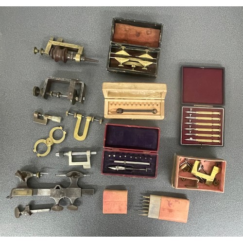 Quantity of tools to include a cased brass depthing tool, L.H.T ...