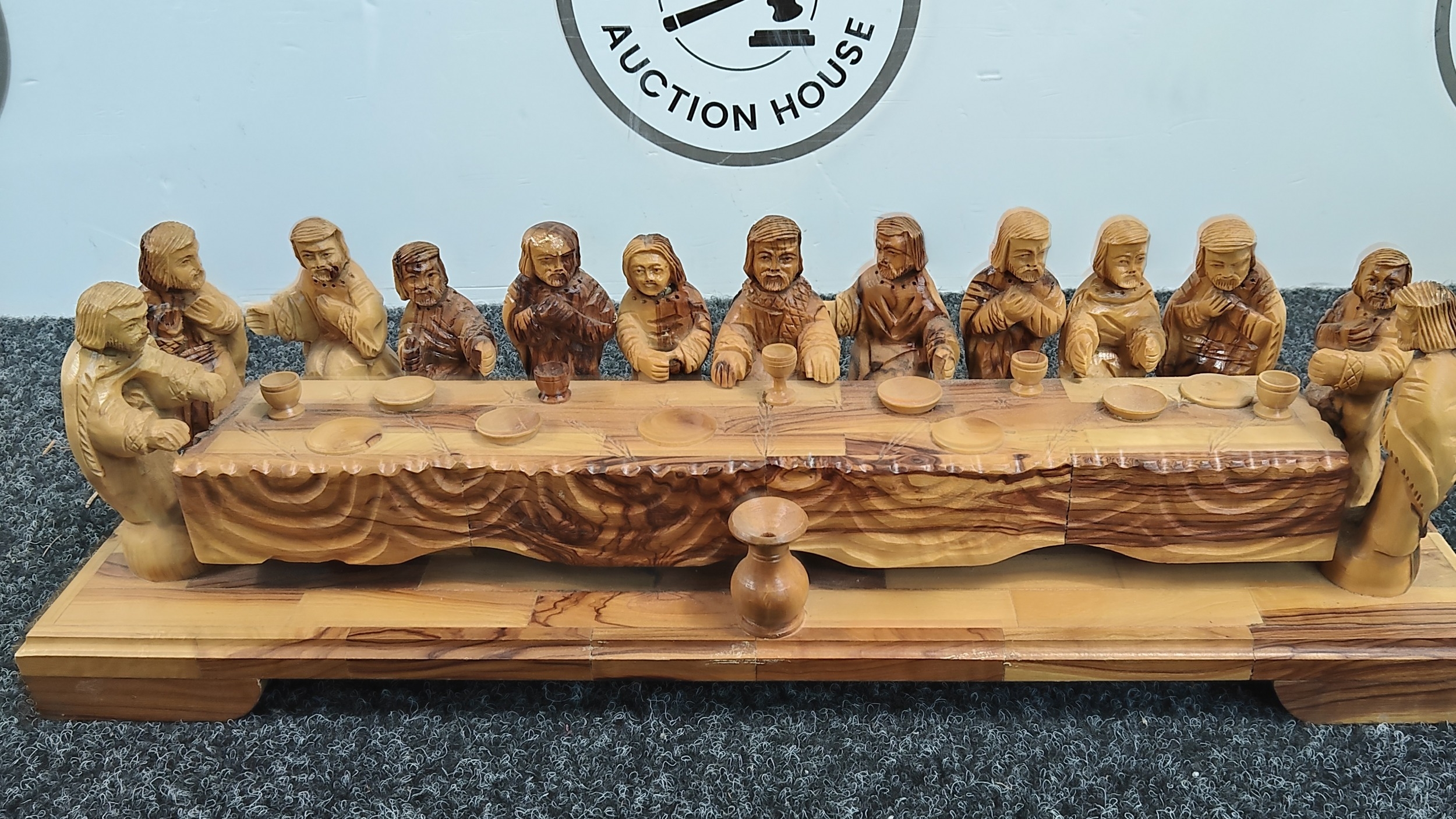 Wooden last supper carved scene