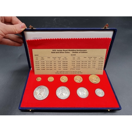 Coins: a 1972 Bailiwick of Jersey Queen Elizabeth II Royal Wedding Anniversary proof set, with CoA.