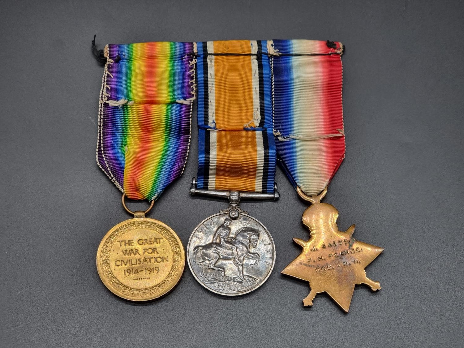 Medals: a WWI trio, to J44175, P.N Pearce, Ord R.N.