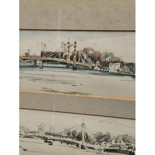 KATE DICKER: Chelsea Bridge: four watercolours mounted together, each ...