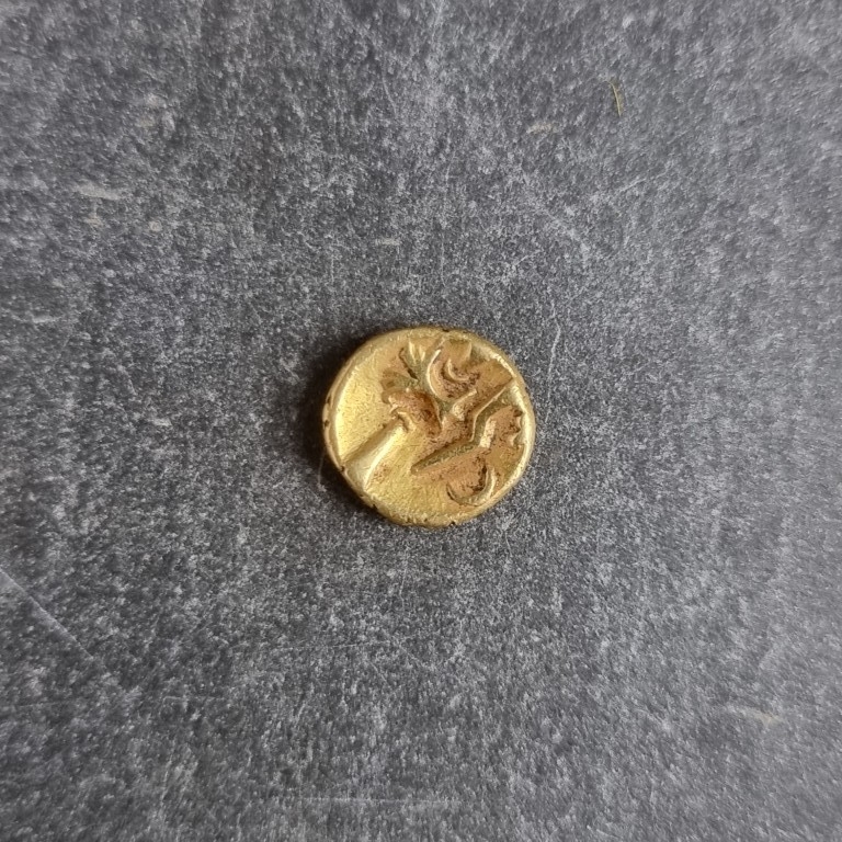 Coins: Celtic, a Gallo Belgic gold quarter stater, attributed to the ...