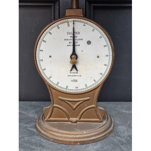 A set of vintage Salter Spring Balance No.50T 100lb scales, 46cm high x ...