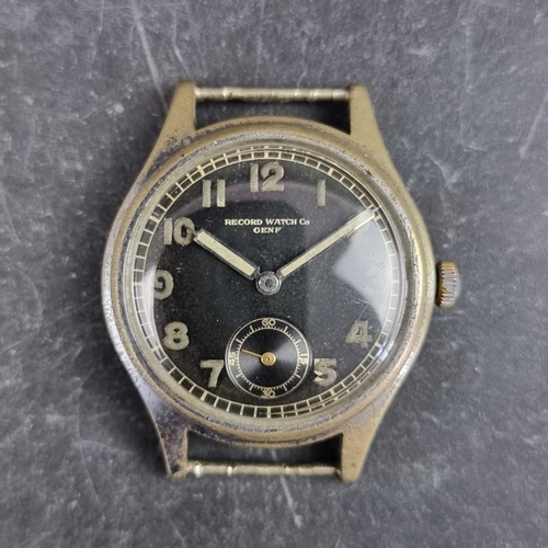 A circa 1940 Record military style plated brass manual wind wristwatch ...