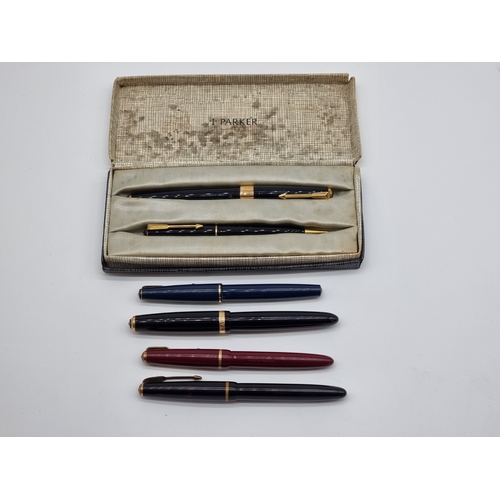 A vintage Parker 17 pen set, boxed; together with a Duofold; a Lady ...