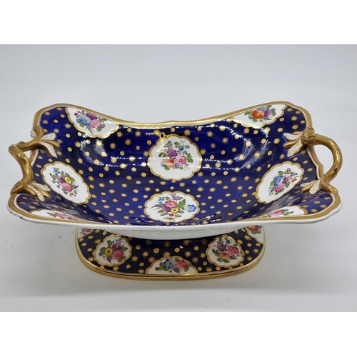 A 19th century Spode twin handled comport, painted pattern No.2956, 32.5cm wide.