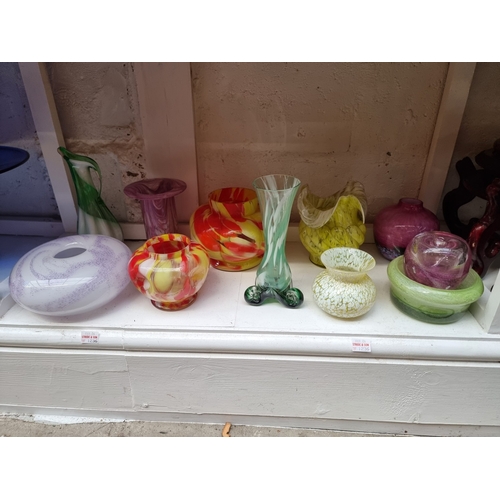 An interesting collection of coloured glass, to include Isle of Wight ...