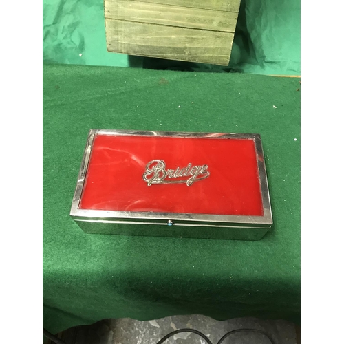 BEAUTIFUL METAL BRIDGE BOX WITH RED INSERT & SILVER HALLMARKED "BRIDGE ...