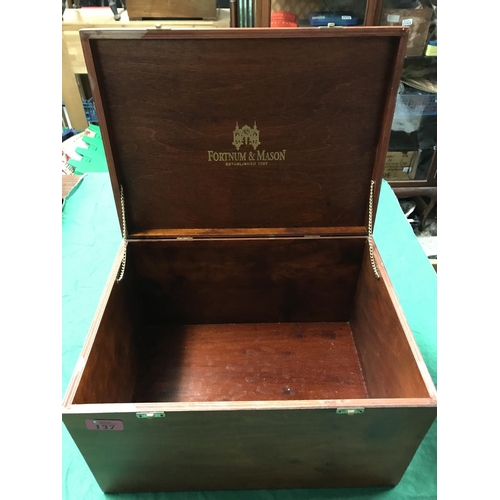 NICE EMPTY WOODEN FORTNUM & MASON BOX - 40CMS X 22CMS X 30CMS
