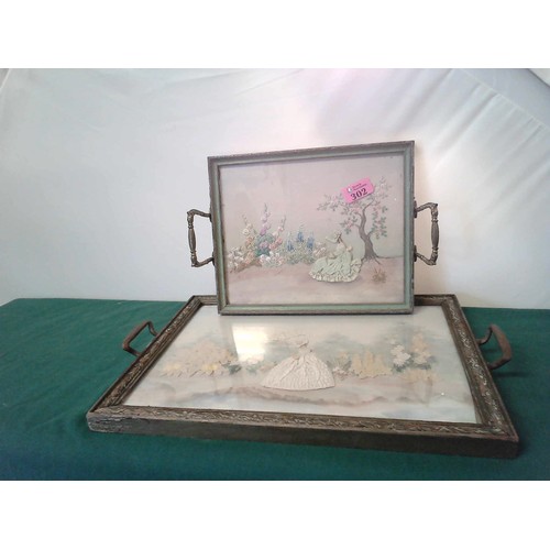 2 X VINTAGE PRETTY TRAYS - 40CMS X 30CMS & 28CMS X 22CMS