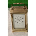 LOVELY BRASS CARRIAGE CLOCK "JEAN RENET " WITH GLASS VIEWING PANELS ...