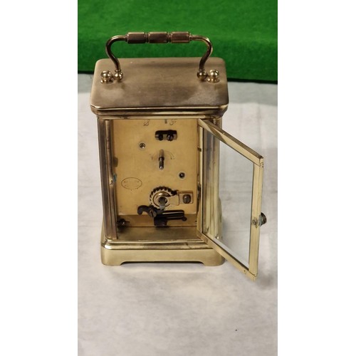 LOVELY BRASS CARRIAGE CLOCK "JEAN RENET " WITH GLASS VIEWING PANELS ...