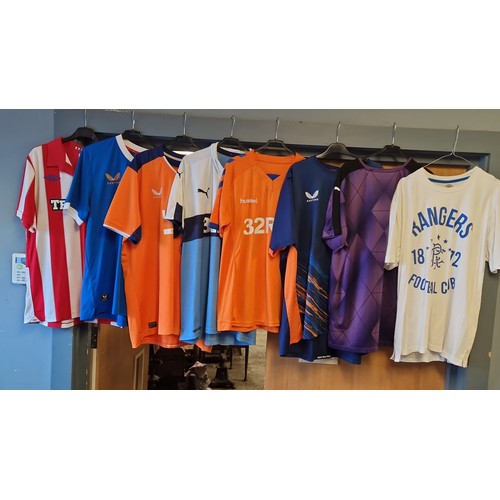 18 X VARIOUS RANGERS & SCOTLAND FOOTBALL SHIRTS WITH BOOK & MEMORABILIA ...