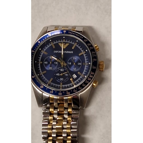 EMPORIO ARMANI BLUE DIAL GENTS WATCH - WATCHES AND CLOCKS ARE NOT TESTED