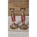 BEAUTIFUL PAIR OF MOSER GLASS CANDLESTICKS WITH RED CABACHONS AND ...