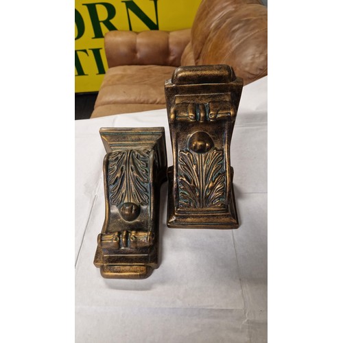 PAIR OF DECORATIVE POTTERY CORBELS - 15CMS X 12CMS X 28CMS H