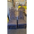 2 X ANTIQUE HAND CARVED OAK VICTORIAN JACOBEAN THRONE CROWN HALL CHAIRS ...
