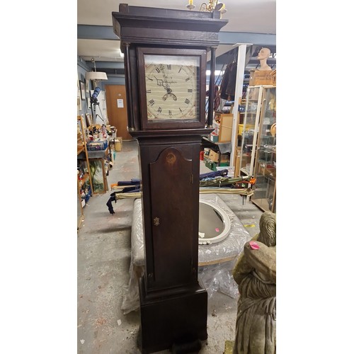 LOVELY EARLY JOHN PECK LONG CASED OAK CALENDAR GRANDFATHER CLOCK C 1900 ...