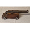 VINTAGE LARGE HEAVY HAND MADE CANNON WITH BRONZE BARREL - 38CMS L OVERALL