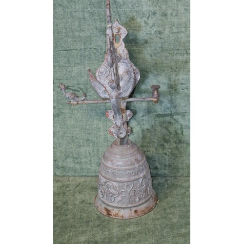 LOVELY ORNATE VINTAGE METAL WALL HANGING BELL - STANDS 43CMS H