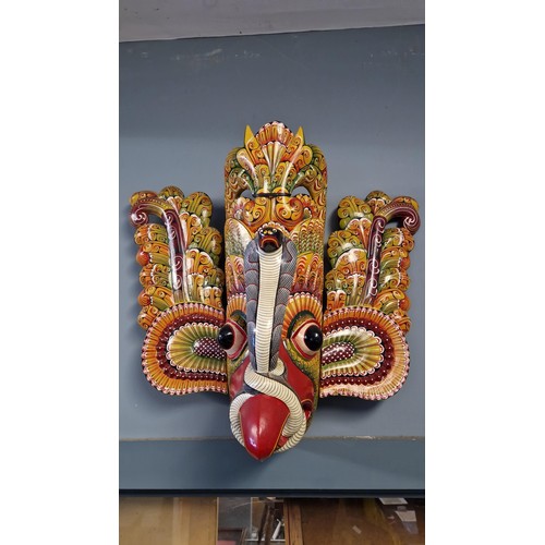 VERY LARGE COLOURFUL HAND PAINTED WOODEN MASK - OVERALL 50CMS X 50CMS