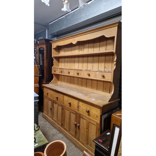 VERY LARGE VINTAGE STRIPPED PINE WELSH DRESSER WITH 10 DRAWERS & 4 ...