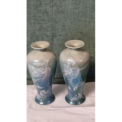 PAIR OF BEAUTIFUL SHELLEY VASES BY WALTER SLATER - DECORATED WITH FISH ...
