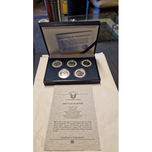 BOXED SET OF FRANKLIN MINT 2008 AMERICAN STATE QUARTERS WITH CERTIFICATES
