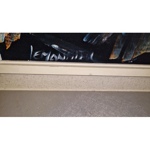 FRAMED RETRO 60s VELVET PICTURE SIGNED BY ARTIST JEAN LOUIS LEMONNIER ...