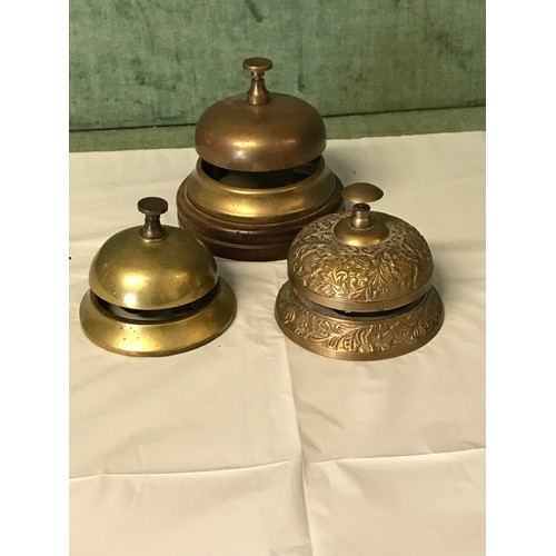 3 X ORNATE VINTAGE BRASS HOTEL DESK BELLS