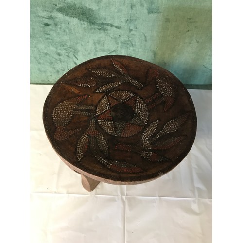 KAMBA MONOXYL STOOL CARVED FROM ONE SINGLE PIECE OF PALM WOOD FROM KENYA - 24CMS DIAM TOP X 28CMS H