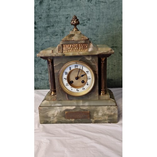 LOVELY 19TH CENTURY HEAVY BRAZILIAN GREEN ONYX MANTLE CLOCK WITH GILT ...