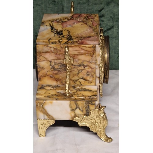 VINTAGE MARBLE & BRASS CLOCK WITH ENAMEL DIAL TO FACE - WITH KEY ...