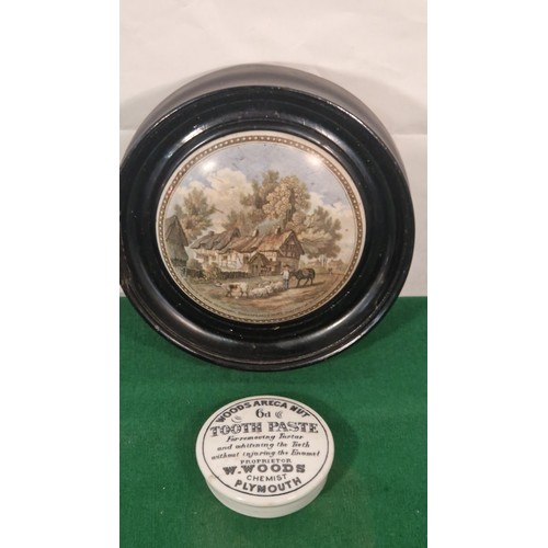 VINTAGE WOODS ARECA NUT TOOTH PASTE POT LID - 7CMS DIAM & LARGE FRAMED ...