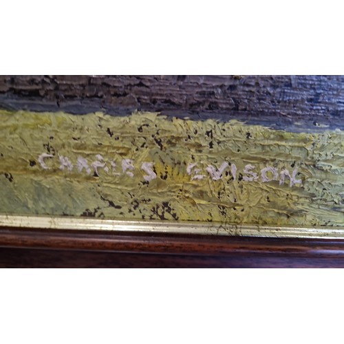 LOVELY LARGE FRAMED OIL ON CANVAS SIGNED BY ARTIST CHARLES EVISON ...