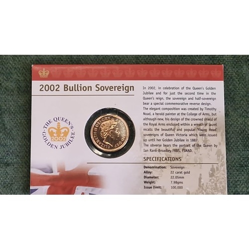FULL 22CT GOLD BULLION SOVEREIGN DATED 2002 CREATED BY TIMOTHY NOAD ...