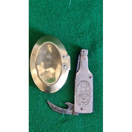 VINTAGE BRASS SNUFF BOX & VINTAGE AMSTEL PEN KNIFE - OVER 18s ONLY