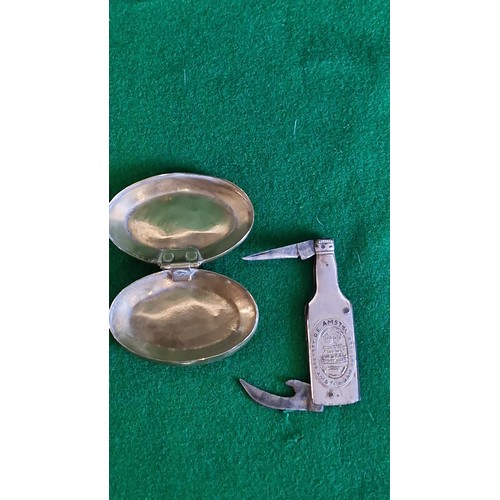 VINTAGE BRASS SNUFF BOX & VINTAGE AMSTEL PEN KNIFE - OVER 18s ONLY