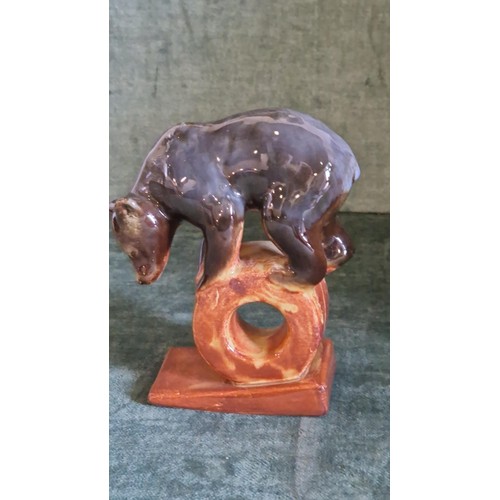 RUSSIAN FIGURE OF AN ACROBATIC BEAR ON A HOOP - STANDS 15CMS H - GOOD ...