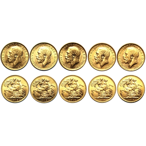 George V (1910-1936) (5), Sovereign set, 1918, Complete mintmark gold ...