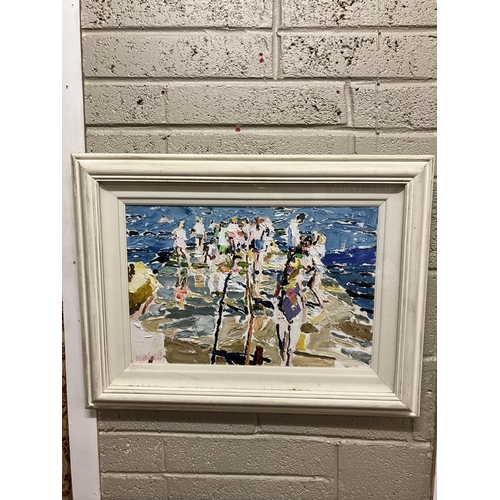 Stephen Cullen (B. 1959), Crowded beach scene, Oil on canvas, Signed ...