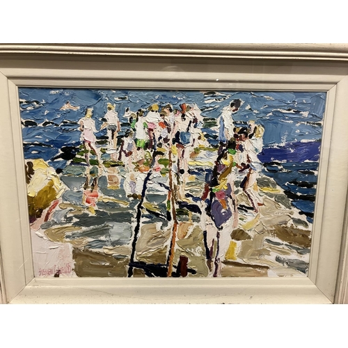 Stephen Cullen (B. 1959), Crowded beach scene, Oil on canvas, Signed ...