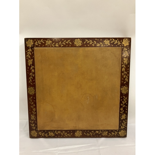 A folding Bridge table, the square top having leather inset and floral ...