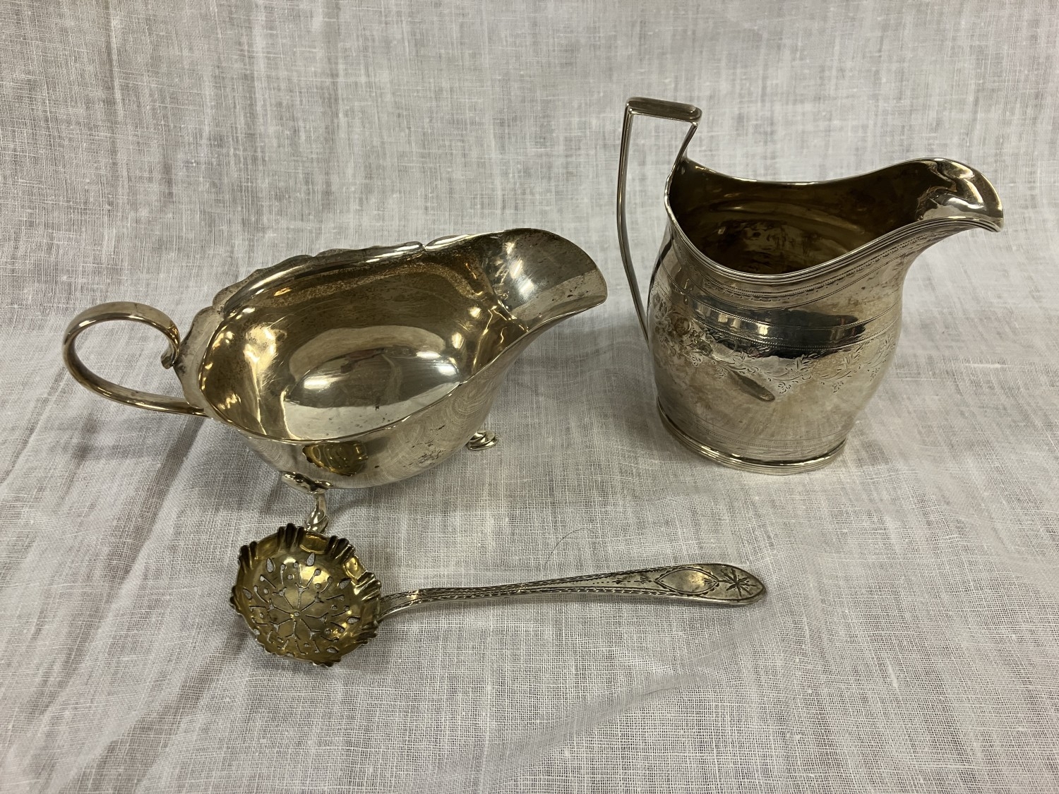 Lot of silverware - cream jug, London 1796, sauce boat Sheffield 1934 ...